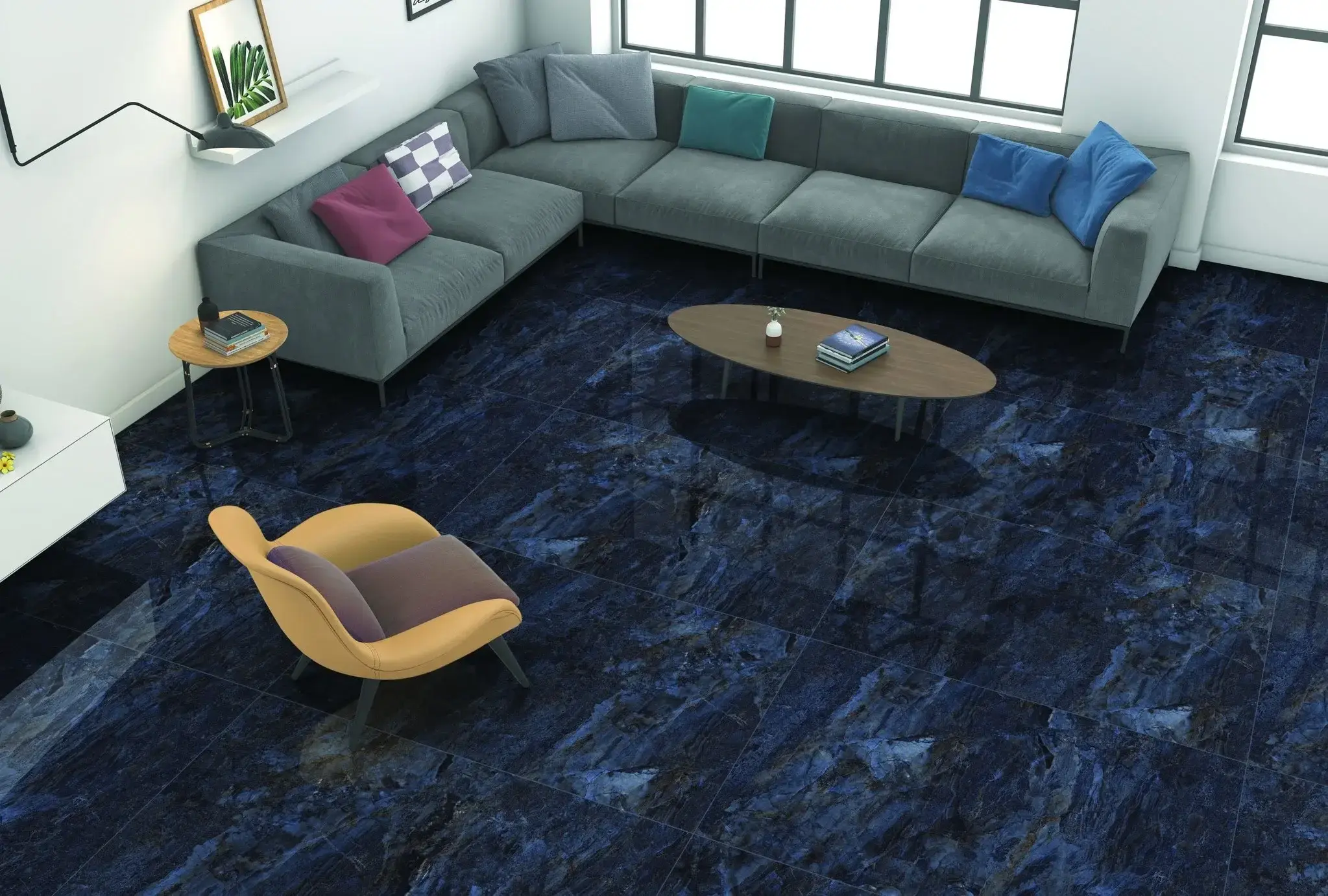 Elegance Blue Glossy Porcelain Tiles 60x60 cm